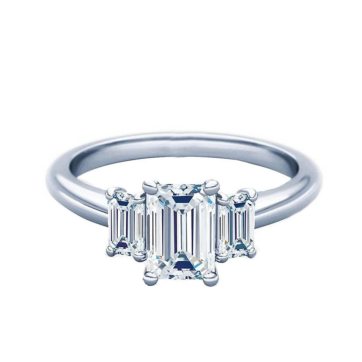 2 TCW Emerald Cut Moissanite Solitaire With accents Engagement Bridal Ring For Women In 10KT Solid Gold In Prong Setting For Wedding Anniversary ( Center 1 CT , Clarity VVS1-VVS2 , Color D-E,6)