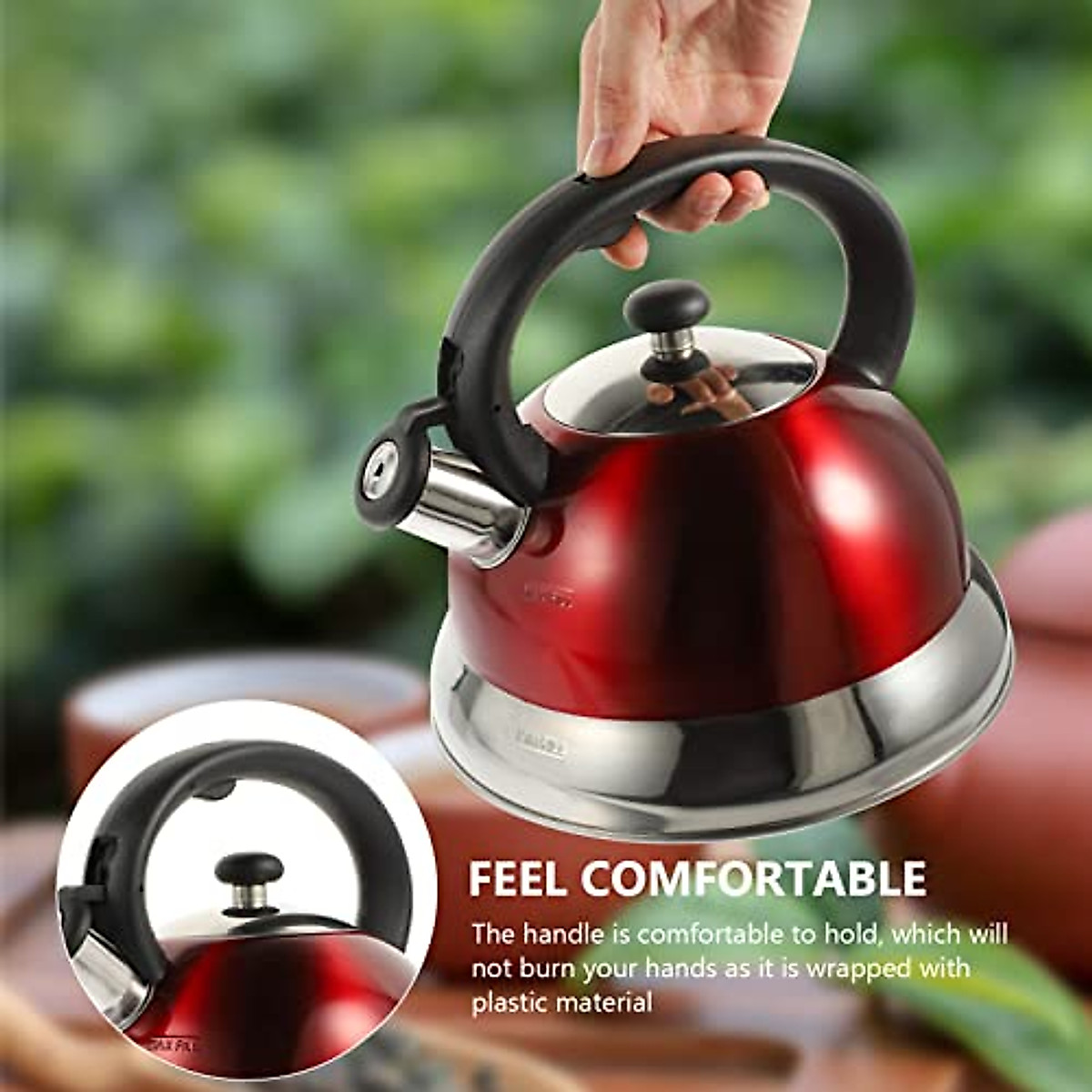 HEMOTON Tea Kettle Tea Kettle Tea Kettle Red Stainless Steel Whistling Tea Coffee Kettle with Heat Proof Handle Kitchen Grade Stainless Steel Teapot Stovetops Tea Pot Tea Pot Tea Pot