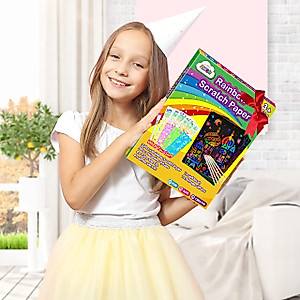 ZMLM Scratch Paper Art-Craft Kit: 11''x 8'' Big Sheets Magic Rainbow Drawing Board Kid Art Paper Pad Supply Toddler DIY Project Activity Toy Game for Teens Girls Boys Holiday Birthday Gift