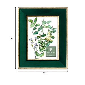 Isaac Jacobs 5x7 Green Velvet Picture Frame with Metallic Gold Double Border, Photo Frame, Horizontal & Vertical, Made for Tabletop & Wall Display, for Home and Office (5x7, Green with Gold)