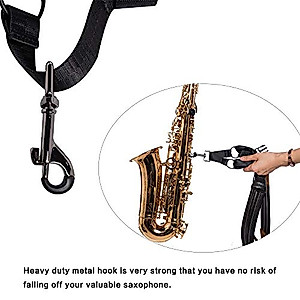 Rayzm Saxophone Strap, Universal Double Shoulder Leather Strap for Sax, Adjustable Padded Harness Strap for Alto Tenor Soprano Baritone Saxophone (Large Size)