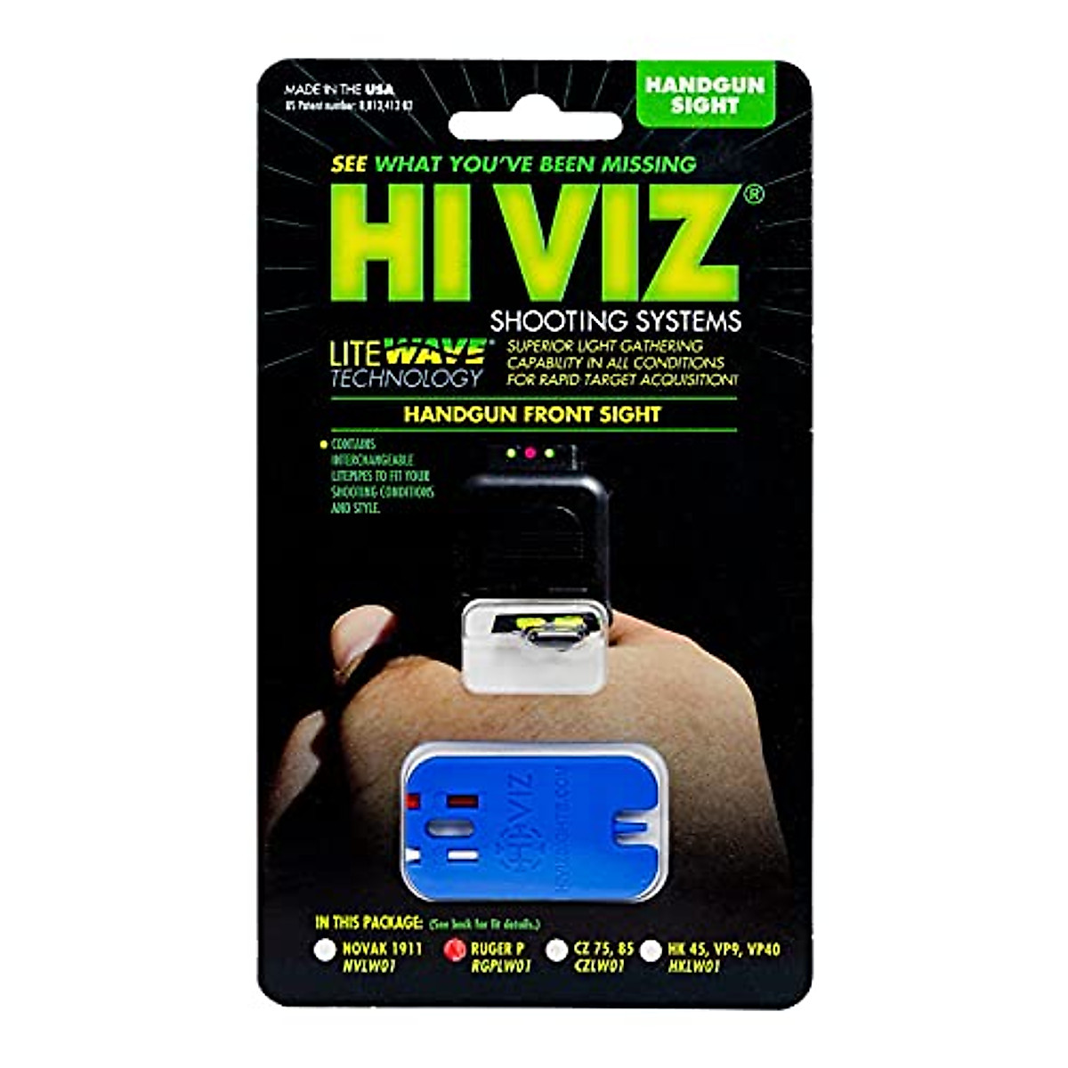 HIVIZ RGPLW01 Ruger Interchangeable LITEWAVE Front Handgun Sight,Green, Red, and White