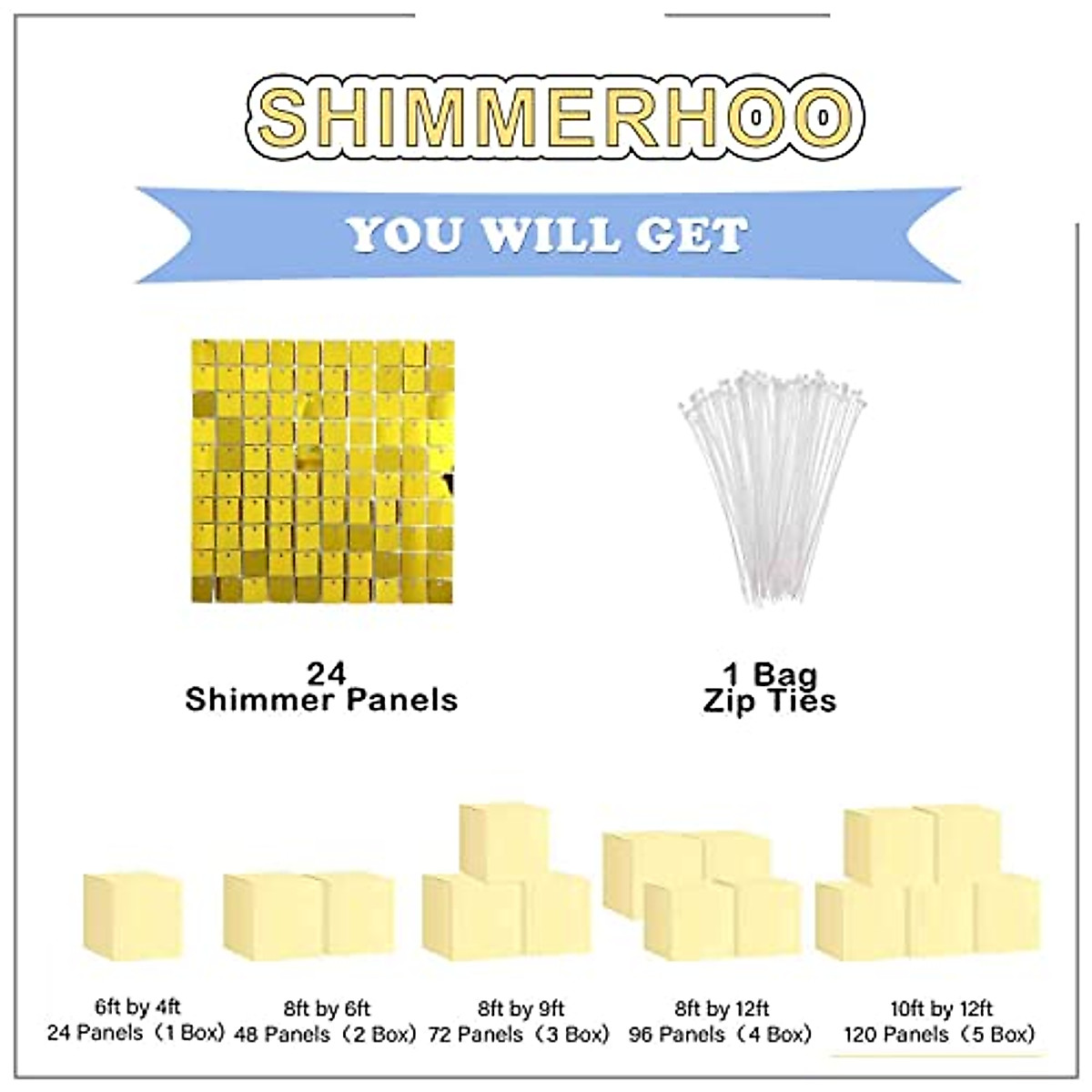 Light Gold Shimmer Wall Backdrop- 24 pcs Decorations Panel Glitter Bling Photo Background Backdrop for Birthday Decorations,Wedding & Engagement, Anniversary Décor(Champagne)