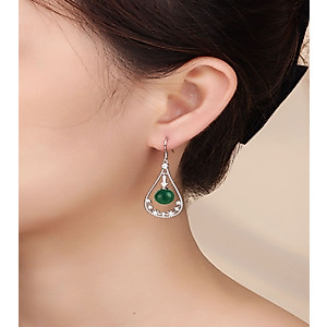 Reapuson Natural Agate Tree of Life Moissanite Dangle Earrings 18K White Gold Plated Sterling Silver for Women