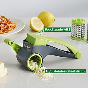 KITEXPERT Cheese Grater with Handle, Parmesan Cheese Grater, Handheld Rotary Cheese Grater, Olive Garden Cheese Grater with 2 Stainless Steel Drums for Hard Cheese, Chocolate, Nuts, vegetables