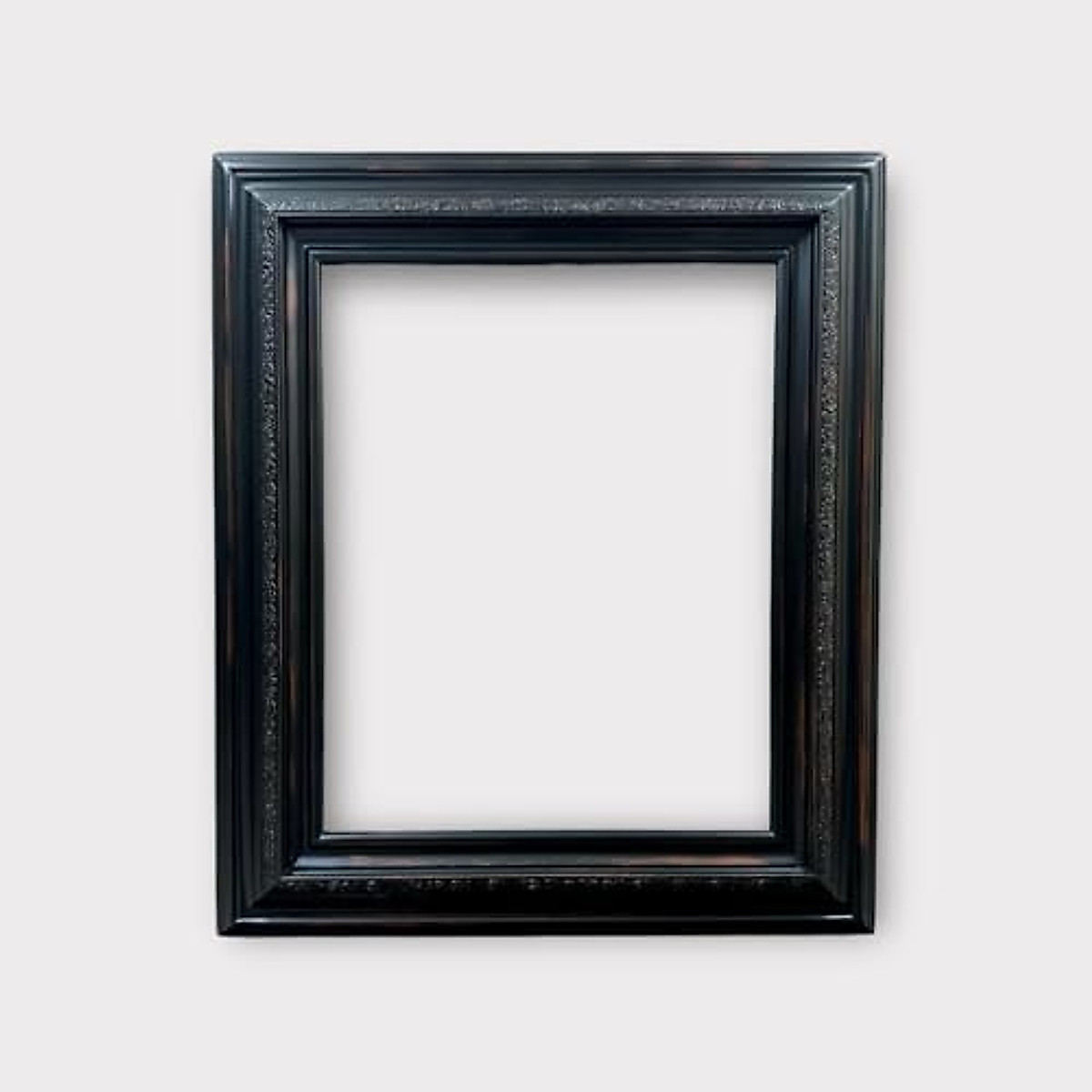 8 x 10 Traditional wood picture frame, handmade, custom made, handpainted, Distressed Black (8 X 10 W/PLEXIGLASS AND BACKING)