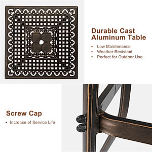 VINGLI Outdoor Bar Table, Sqaure Bar Height Patio Table with Umbrella Hole, Cast Aluminum Tall Outdoor Table Bistro Table Outdoor Furniture Garden Table