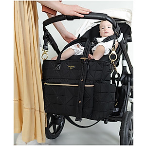 TWELVElittle Carry Love Tote Diaper Bag 3.0. Spacious Baby Bag with Changing Pad, Includes Detachable Strap & Stroller Clips, Machine Washable, Black