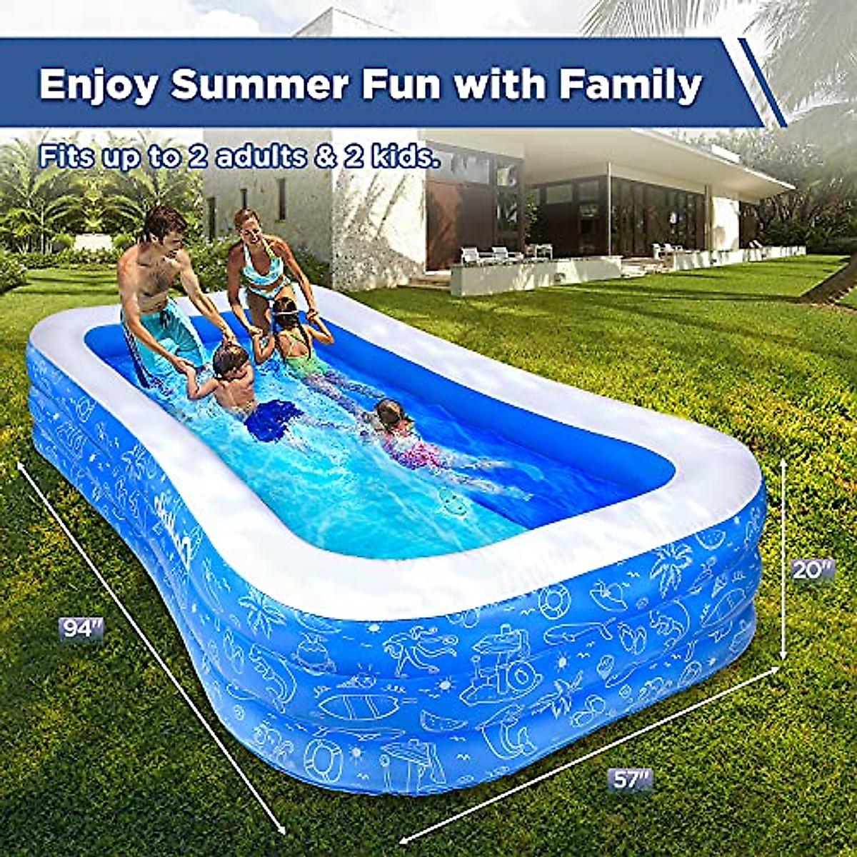 ACQCES Inflatable Swimming Pool for Kids, Family-Size Inflatable Baby Pool Blow Up Pool for Kids, Cartoon Plastic Pool, Kiddie Pool for Toddlers Backyard Outdoor Garden, Summer Water Party