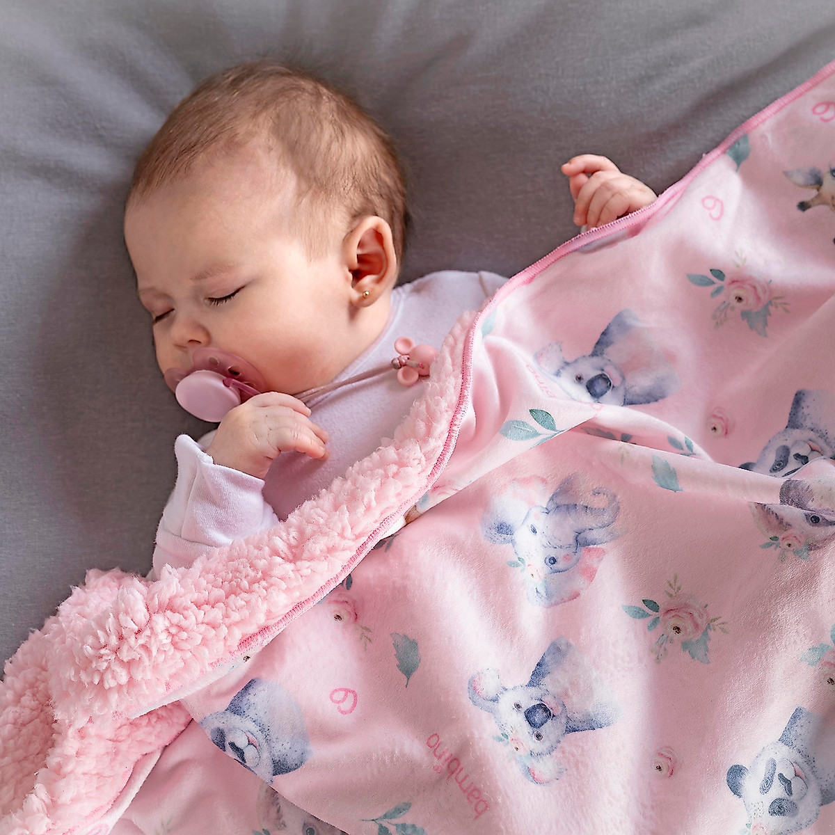 BAMBINO CREATIONS Sherpa Baby Blanket, Cuddly Soft 2-Layer, 39.37" L x 29.92", Pink