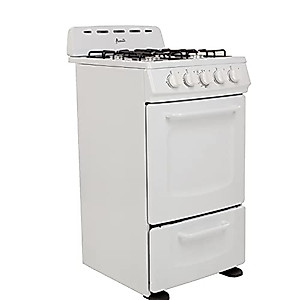 Avanti GRO20P0W Gas Range Oven Compact Freestanding Design, 4 Burners with Electronic Ignition, 2.1 Cu.Ft. Capacity Features Solid Door Storage Drawer Broiler and Accessories, 20-Inch, White