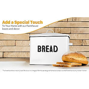 Granrosi Large Bread Box for Kitchen Countertop, Bread Storage Container, Breadbox, Bread Container, Bread Holder, Bread Keeper, Bread Boxes - Farmhouse Bread Box with Metal Lid - White