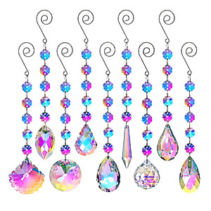 9pcs Rainbow Maker Crystal Window Hanging Suncatchers Ornament AB-Coating Crystal Octagonal Beads Pendant for Home,Chandeliers,Garden,Christmas Tree Decoration