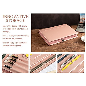 Free Engraved Name, Personalized Portfolio Binder for Women, PU Leather 3 Ring Binder Padfolio Organizer, Business Resume Zippered Portfolio with A4 Writing Pad, Corporate Gift, Customized, Pink