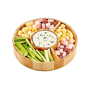 Chip and Dip Serving Bowl – Wooden Appetizer Platter Set with Dip Cup for Salsa, Guacamole, Nacho, Vegetables, Taco Chip, Snacks and More – 12 Inch Diameter
