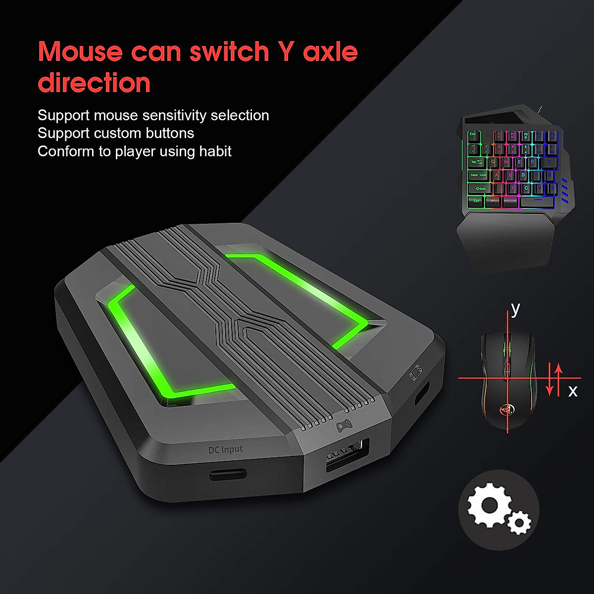 One-Handed RGB Gaming Keyboard and Combo with Converter, 3200 DPI Mouse, 35 Keys Gaming Keypad Adapter Base Kit Set for/X-One/for PS3/X-360/for Switch