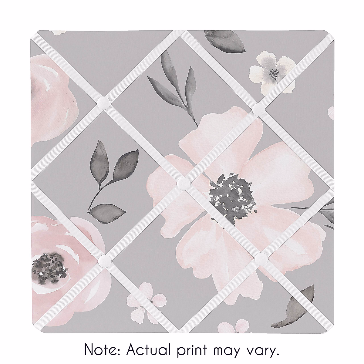 Sweet Jojo Designs Grey Watercolor Floral Fabric Memory Memo Photo Bulletin Board - Blush Pink Gray and White Shabby Chic Rose Flower Farmhouse