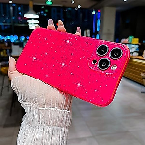 LIFCIUSO Glitter Bling Compatible with iPhone 13 Pro Max Case (6.7 inch) - Cute Sparkly Protective Case for Women and Girls, Soft TPU Design in Hot Pink