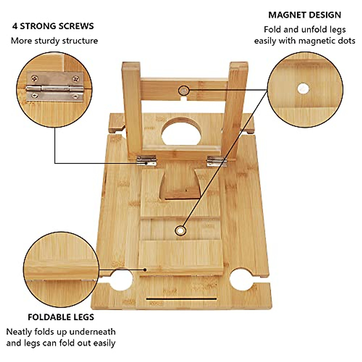 Livoccur Portable Wine Picnic Table, Folding Bamboo Snack Table with Wine Bottle and Glass Holder for Camping, Beach, Park, Ideal Wine Lover Gift