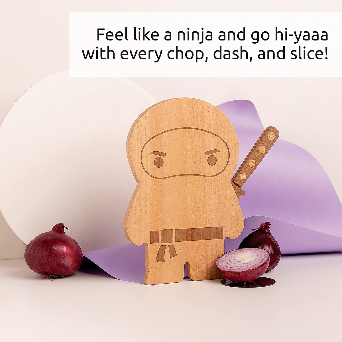 NEW!! Cutting Board & Knife Set by OTOTO - Wooden Cutting Boards for Kitchen - Housewarming Gift, Small Cutting Board Wood, Funny Kitchen Gadgets, Cooking Gifts (Ninja)