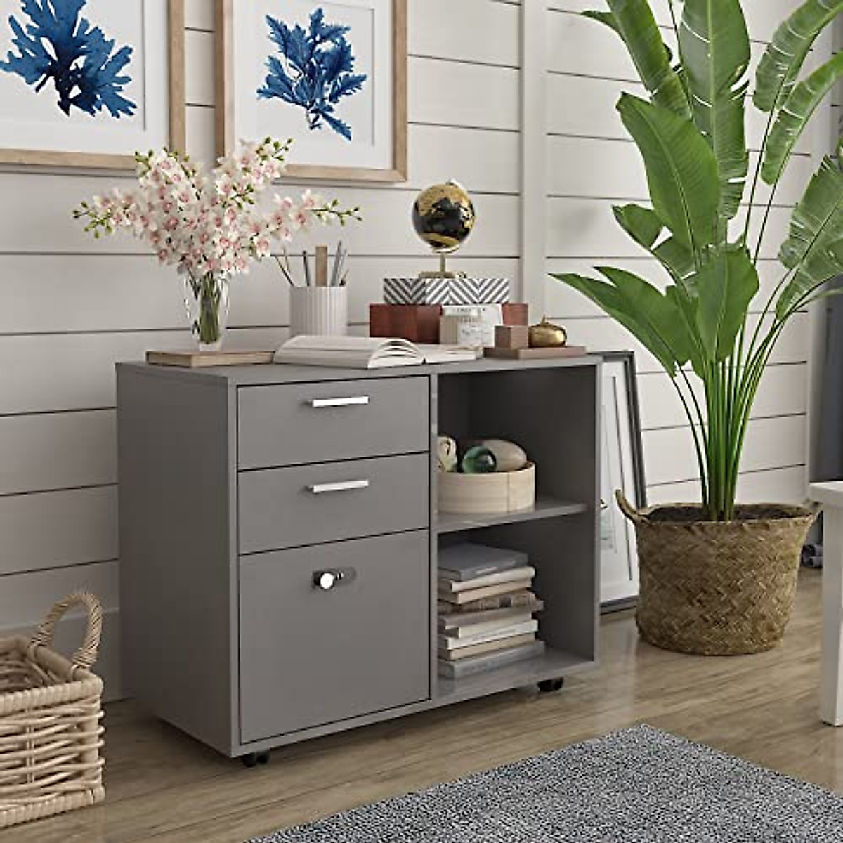 Koifuxii Wood Filing Cabinet for Home Office 3 Drawer,Vertical File cabinets for Home Office,Mobile Lateral Rolling Filing Cabinet, Printer Stand with Storage,for Letter/Legal / A4 Size Files