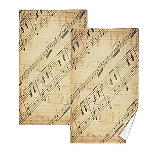 Kigai Vintage Music Note Hand Towels Set of 2, Highly Absorbent Soft Towel Decorative Cotton Hand Towel for Kitchen Bathroom 16x28 Inch