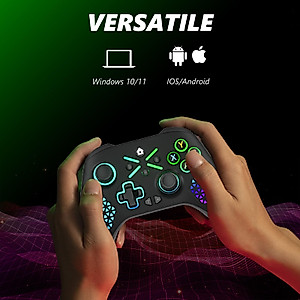 Dinosoo RGB Wireless Controller for Xbox Series X/S/Xbox One/Xbox One S/One X, Android PC, Built-in Battery Dual Vibration Turbo Function 3.5mm Headphone Jack Macro Function, 2.4GHz Adapter 1025 SYH