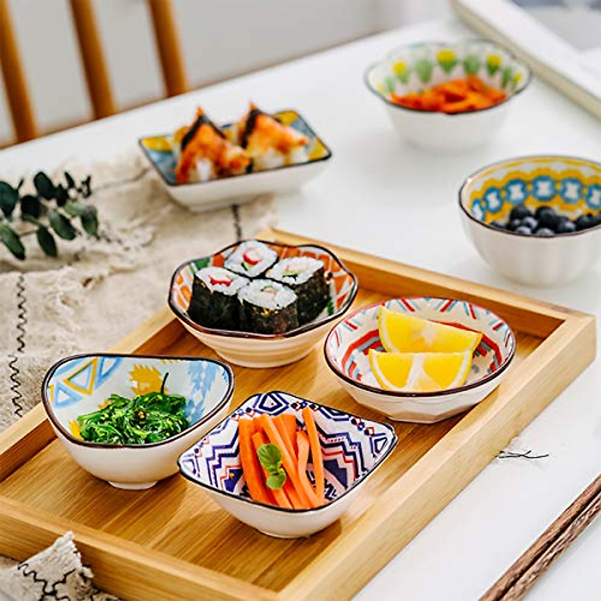 RareCi Soy Sauce Dish, Dipping Bowls Sets of 6, 1.2 Oz Porcelain Dip Serving Bowls & Bowl, Small Bowls for Side Dishes, Sushi, Sauce, Ingredient, Mini Tiny Bowls(Mixed)