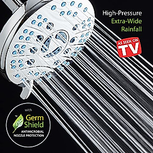 AquaCare As-Seen-On-TV High Pressure 6-setting 6 inch Rainfall Shower Head with Special Hygienic Anti-clog Nozzles for Cleaner, More Powerful Shower! Top American Brand/All Chrome Finish