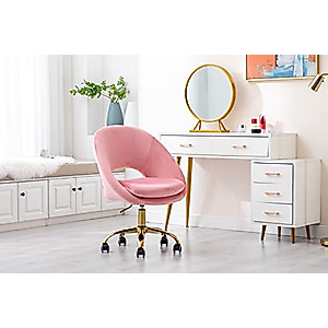 ZOBIDO Comfy Home Office Task Chair with Wheels, Cute Modern Upholstered Velvet Seashell Back Adjustable Swivel Vanity Desk Chair, for Women, for Kids, for Girls, Living Room, Bedroom (Peach Pink)