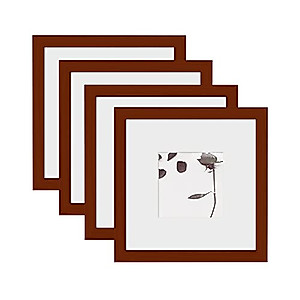 Coral Flower 8x8 Picture Frames 4 Pack, for Picture 4x4 with Mat or 8x8 whitout Mat Made of Solid Wood for Table Top Display and Wall Mounting Photo Frame,Light Cherry