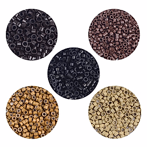1000 Pcs Silicone Lined Micro Rings Links Beads 5mm Lined Beads for Hair Extensions Tool (Black+Dark Brown+Brown+Dark Blonde+Blonde)