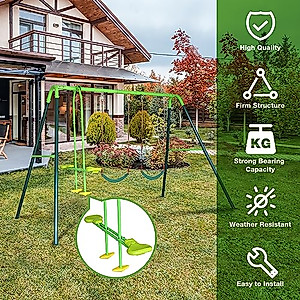 RedSwing Swing Seat for Kids Outdoor with 57-86" Rope, Kids Safety Playground Swing Seat Replacement, Belt Swing, Heavy Duty, with Large Swing Frame Set Backyard Swing and Seesaw， Green