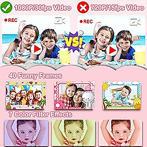 PROGRACE Kids Camera Waterproof Gift Toy - Children Digital Video Camera Underwater Camera for Kids 1080P Camcorder DV Toddler Camera for Girls Birthday Learn Camera Pool Toys Age 3-14