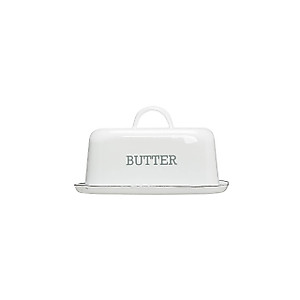 Creative Co-Op White Enameled Steel Butter Dish with Black Rim Food Storage