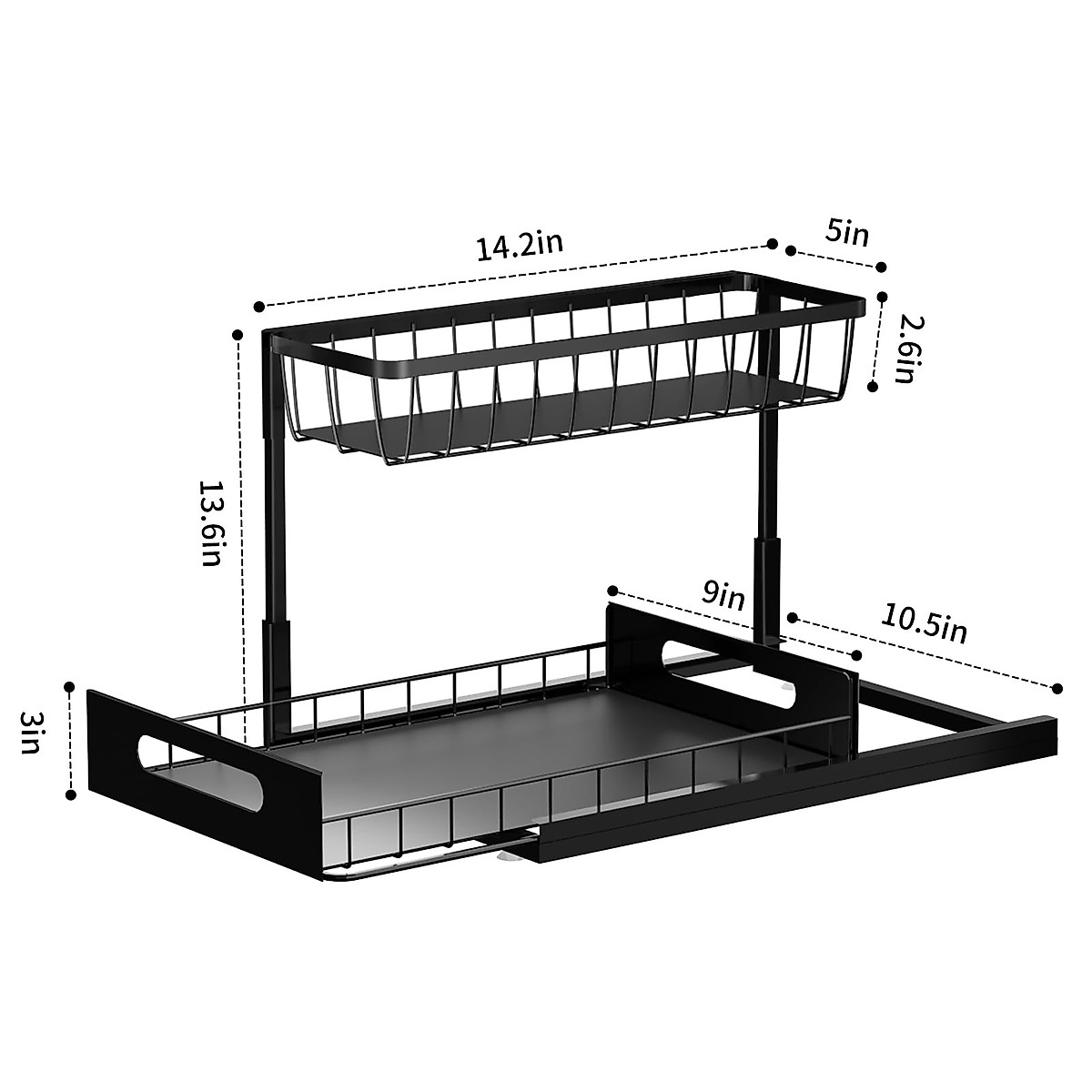 HOMSAILMO Under Sink Organizer and Storage, 2-Tier L-Shaped Kitchen Organization Rack, Heavy-Duty Multi-Purpose Storage Shelf with Sliding Cabinet Drawer for Bathroom, Pantry