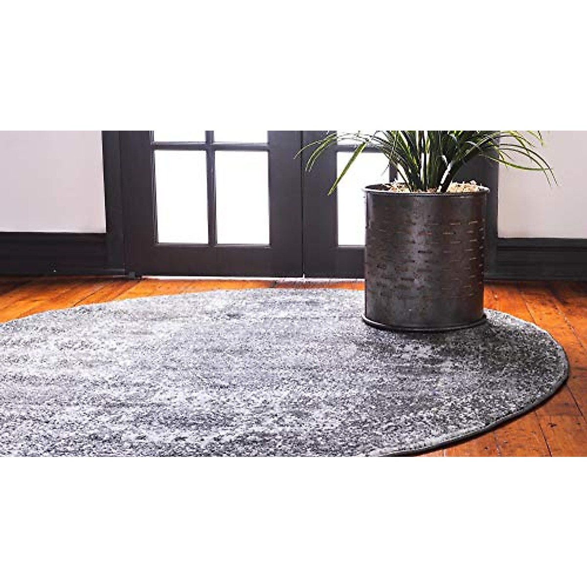 Rugs.com Dover Collection Rug – 5 Ft Round Dark Gray Low-Pile Rug Perfect for Kitchens, Dining Rooms