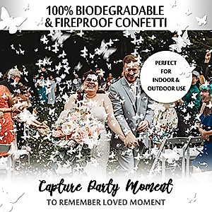 DOUKEE White Butterfly Confetti Cannon,12 Inch Biodegradable White Confetti Poppers Set of 5, Used for Wedding Bridal Shower Birthday Party