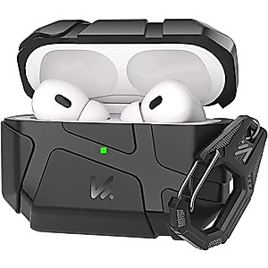 KMMIN AirPods Pro 2nd Generation Case, Airpod Pro Case Cover for Apple AirPods Pro 2nd /1st Gen 2023/2022/2019 Rugged Shockproof Protective Military Case with Keychain [Front LED Visible]-Black