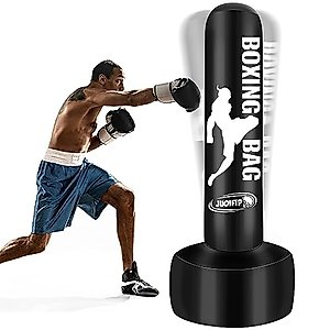 JUOIFIP Standing Punching Bag for Adults 69'' Heavy Bag with Stand Inflatable Boxing Bags Freestanding Kickboxing Bag Equipment for Training MMA Muay Thai Fitness to use Outdoor Indoor