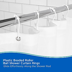 Kenney KN67140 Rust-Proof Gliding Plastic Beaded Shower Curtain Rings for Shower Curtain and Standard Shower Curtain Rod, Bathroom Use, Easy to Install, Set of 12, White
