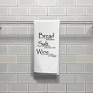 Bread Salt Wine Housewarming Gift For Women Wonderful Life Quote Bread Salt Wine Decorative Kitchen Tea Towel White
