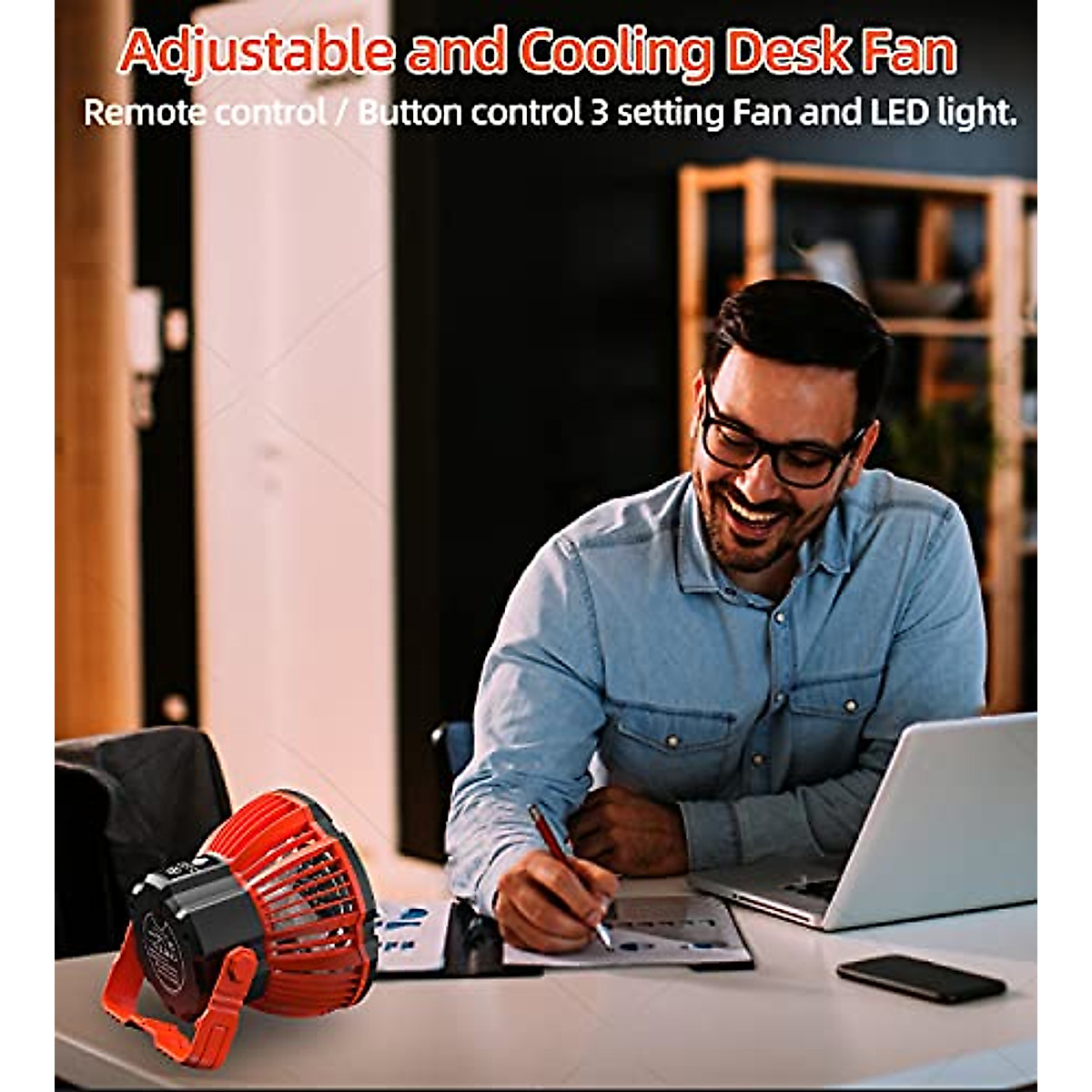 qyuhe Rechargeable Camping Fan Portable Desk Fan with Light, 25 Hours Office Personal Fan with Remote Control, 7800 mAh Power Bank, USB Mini Fan for Tents Bedroom Office Table Car Outdoor