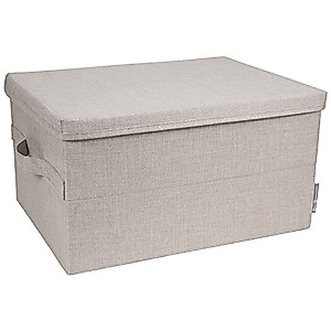 Bigso Soft Foldable Polyester Storage Box with Lid | Fabric Storage Bin with Lid and Handles for Closets and Rooms | Collapsible Storage Box for Clothes and More | 13.4″ x 17.7″ x 9.8” | Large | Beige
