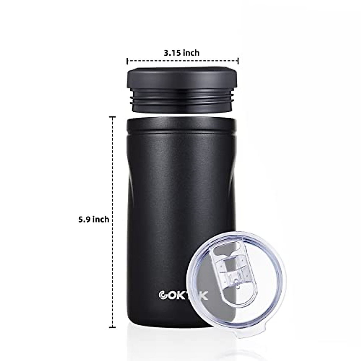 COKTIK 5 in 1 Insulated Can Cooler, Doublae Wall Slim Can Cooler for 12 oz Regular or Slim Cans & Beer Bottle (BLACK)