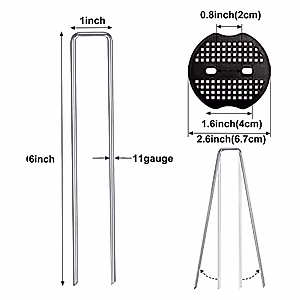 Whonline 200pcs Landscape Staples Set, 120pcs Landscape Fabric Staples and 80pcs Gasket, 6inch 11 Gauge Heavy Duty Galvanized Garden Staples for Securing Lawn Fabric and Weed Barrier