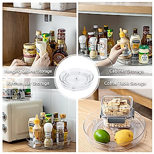 CXRYLZ 2 Pack 10.6 inch Lazy Susan Cabinet Organizer, PET Rotating Storage Rack, Spice Organizer Storage Cabinet, Plastic Lazy Susan Turntable for Fridge Pantry Kitchen Bathroom Bedroom