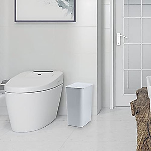 Fasmov Trash Can, 2 Pack 15 Liter / 4 Gallon Plastic Garbage Container Bin with Press Top Lid, Waste Basket for Kitchen, Bathroom, Living Room, Office, Narrow Place (White + Blue)