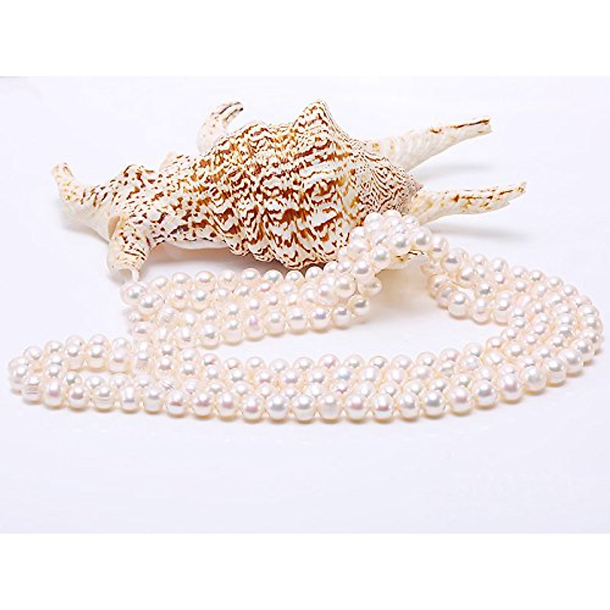JYX Pearl Long Strand Necklace Natural White 8mm Flat Round Freshwater Cultured Pearl Necklace Endless Sweater Necklace 64"