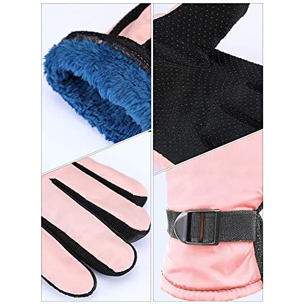 4 Pairs Winter Waterproof Snow Ski Gloves for Kids Warm Unisex Camouflage Gloves for Cold Weather Girls Boys Children (Red, Pink, Black, Black,for 6 - 12 Years Old)